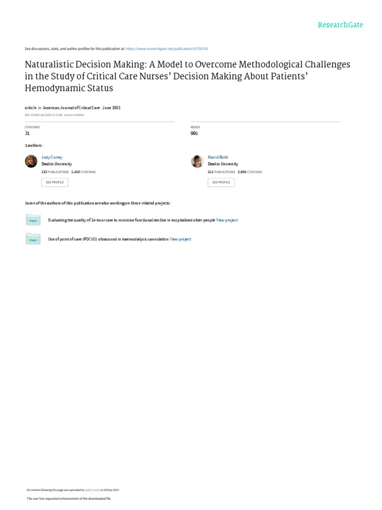 Naturalistic Decision Making A Model To Overcome M | PDF | Nursing ...