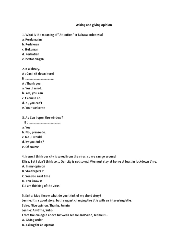 Asking and giving opinions in conversations | PDF | Hansel And Gretel ...