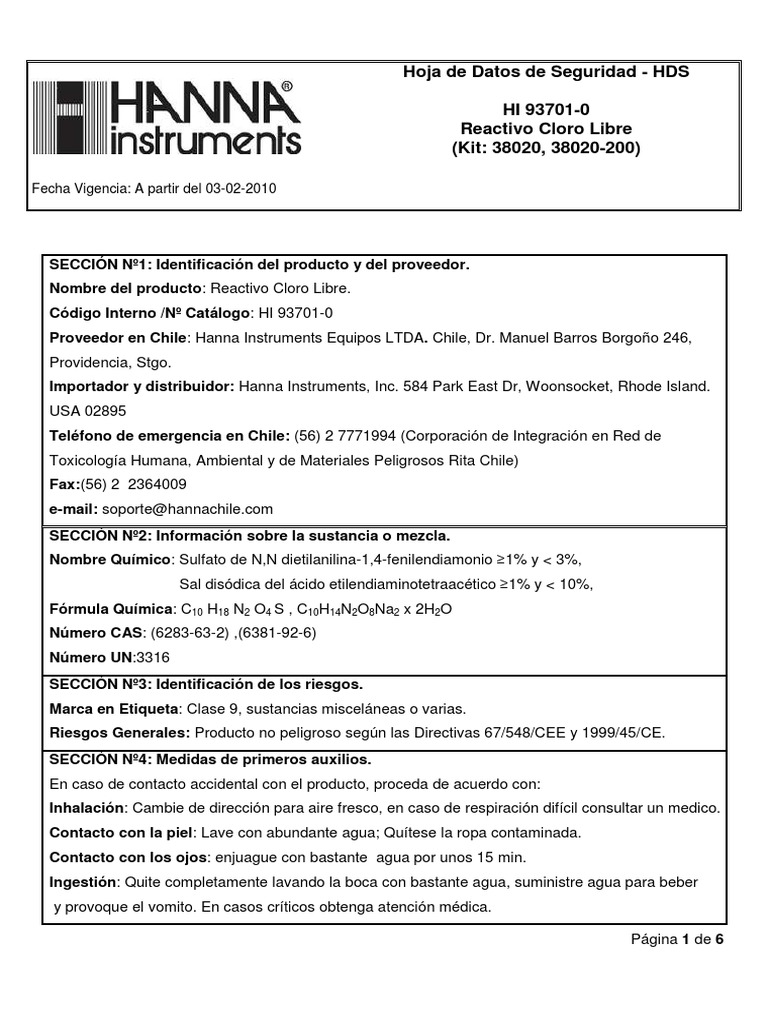 Hds - Hi 93701-0 Kit 38020, 38020-200 | PDF | Agua | Cloro