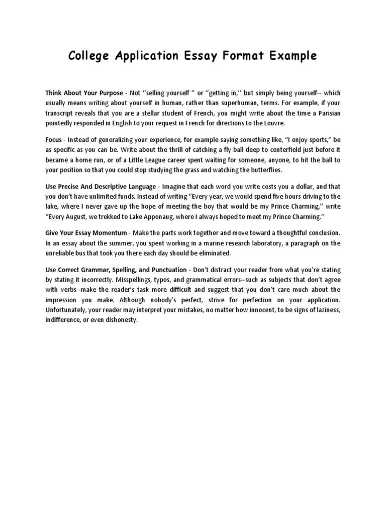 College Application Essay Format Example | PDF