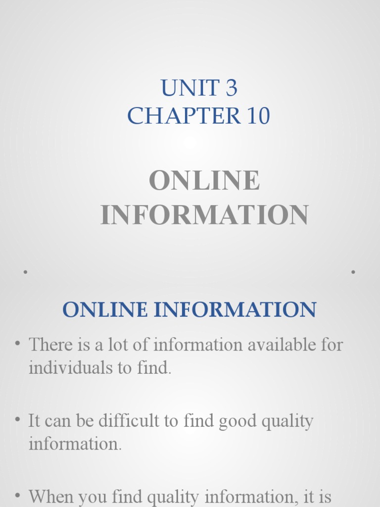 Unit 3 - ch10 Online Information | PDF | Hypertext | Information Age