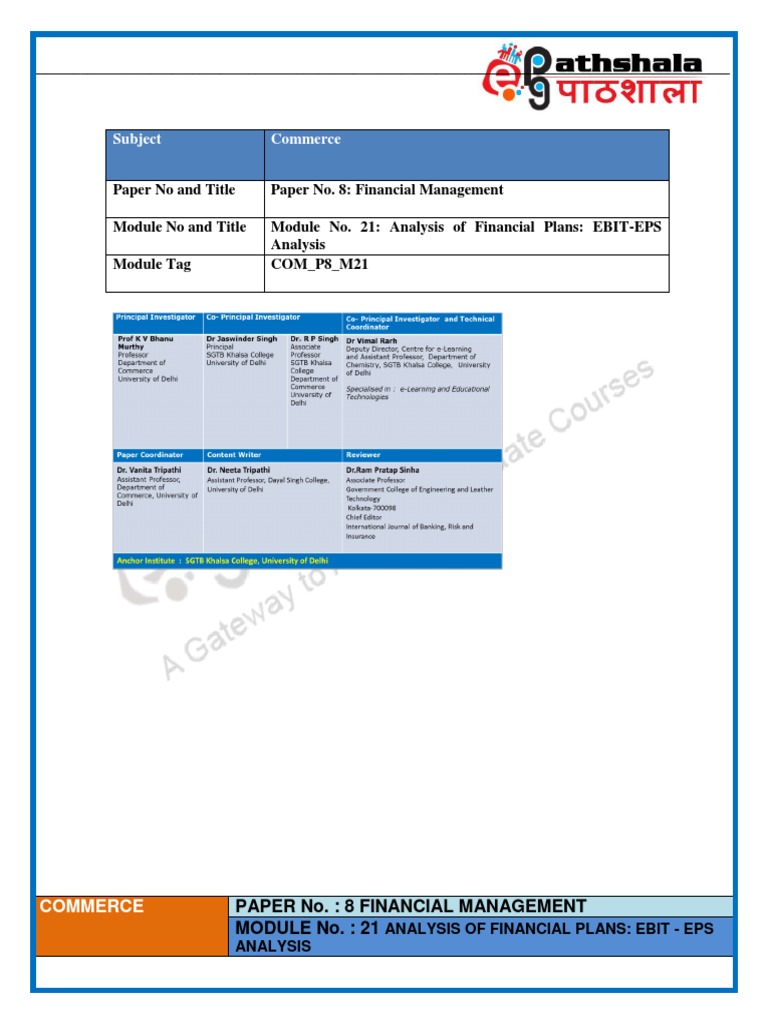 EBIT-EPS Analysis | Download Free PDF | Capital Structure | Financial Capital