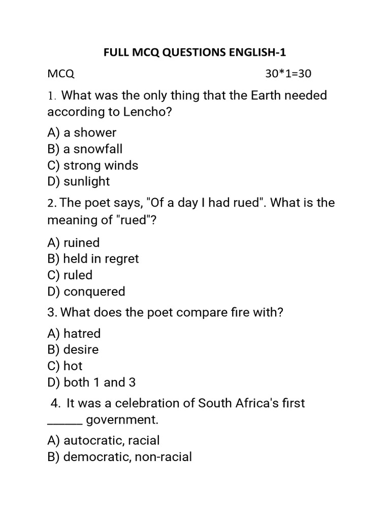 Full MCQ Questions English-1 | PDF