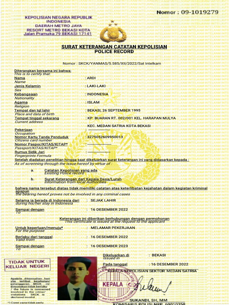 Nomor - SKCK - ARDI | PDF