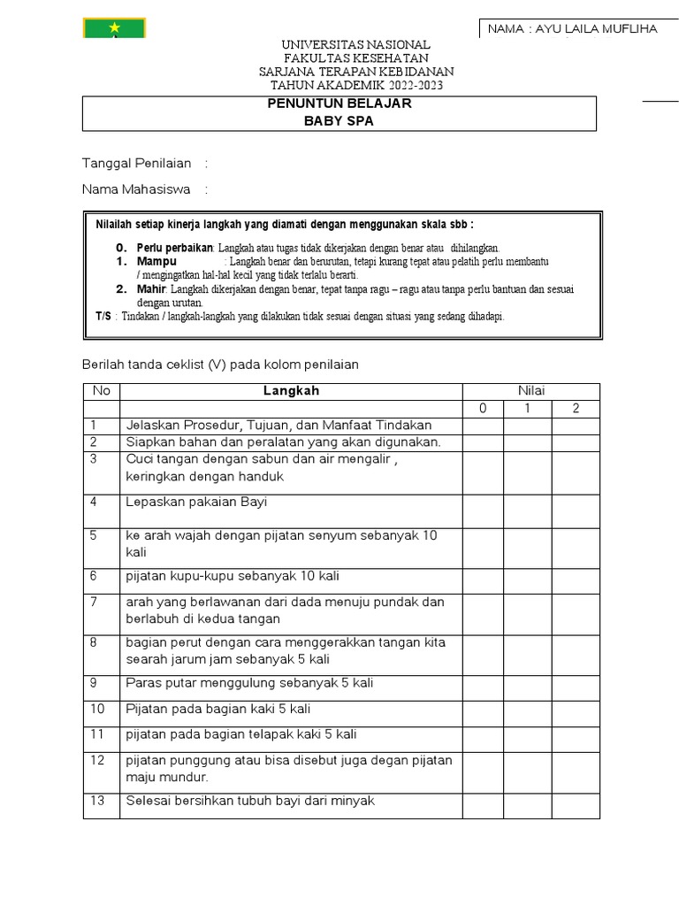 Daftar Tilik Baby Spa | PDF | Kesehatan Holistik