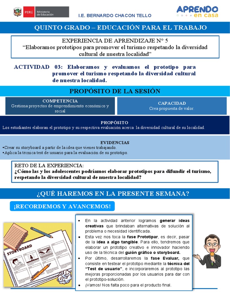 V Experiencia de Aprendizaje - Act 3 - 5 Grado - BCT | Descargar gratis PDF | Turismo | Evaluación