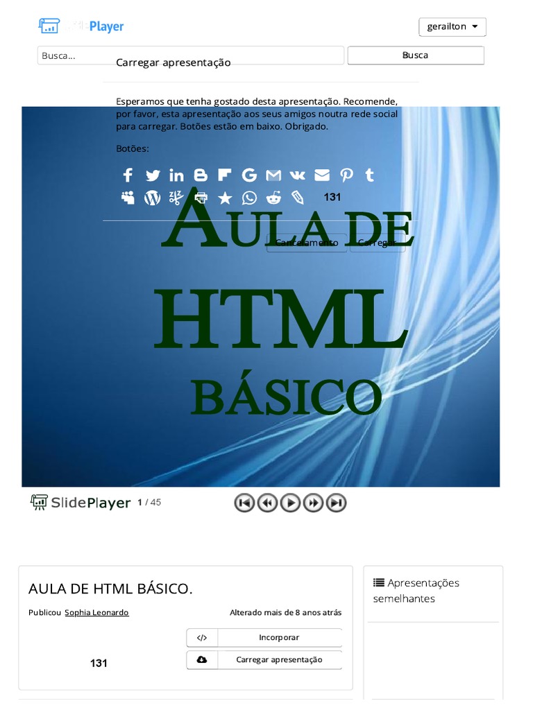 AULA DE HTML BÁSICO. - PPT Carregar | Download grátis PDF | Elemento ...
