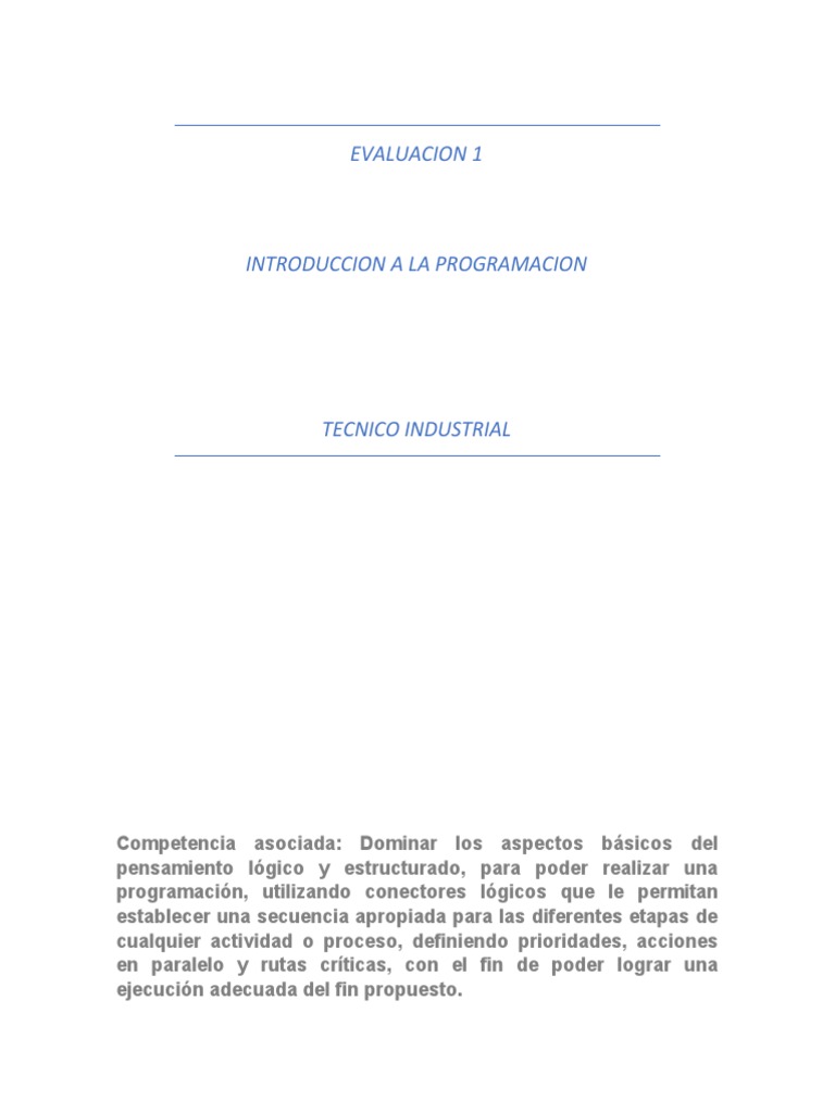 Evaluacion 1 Introduccion A La Programacion | PDF | Lenguaje de ...