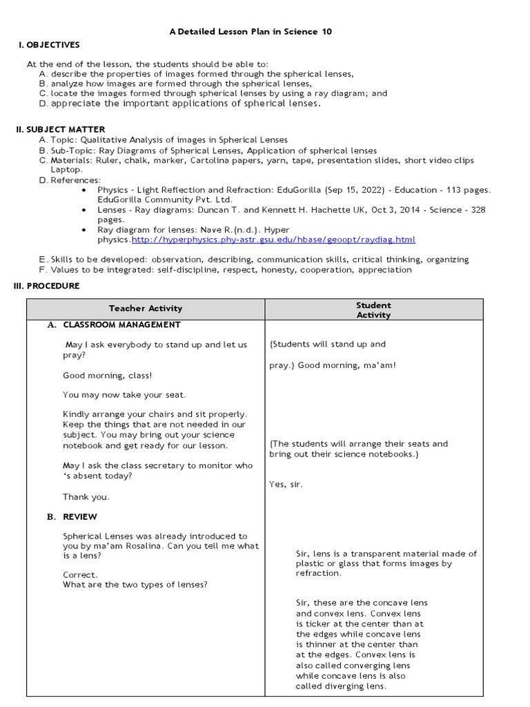 Corrected Lesson Plan Lenses | PDF | Eye | Camera