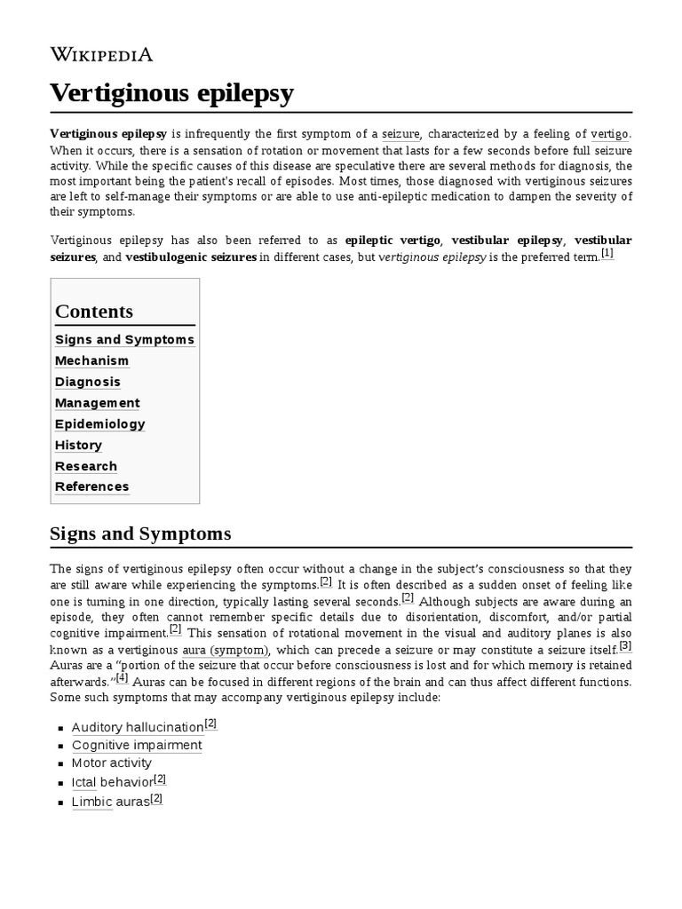 Vertiginous Epilepsy | PDF | Vertigo | Diseases And Disorders
