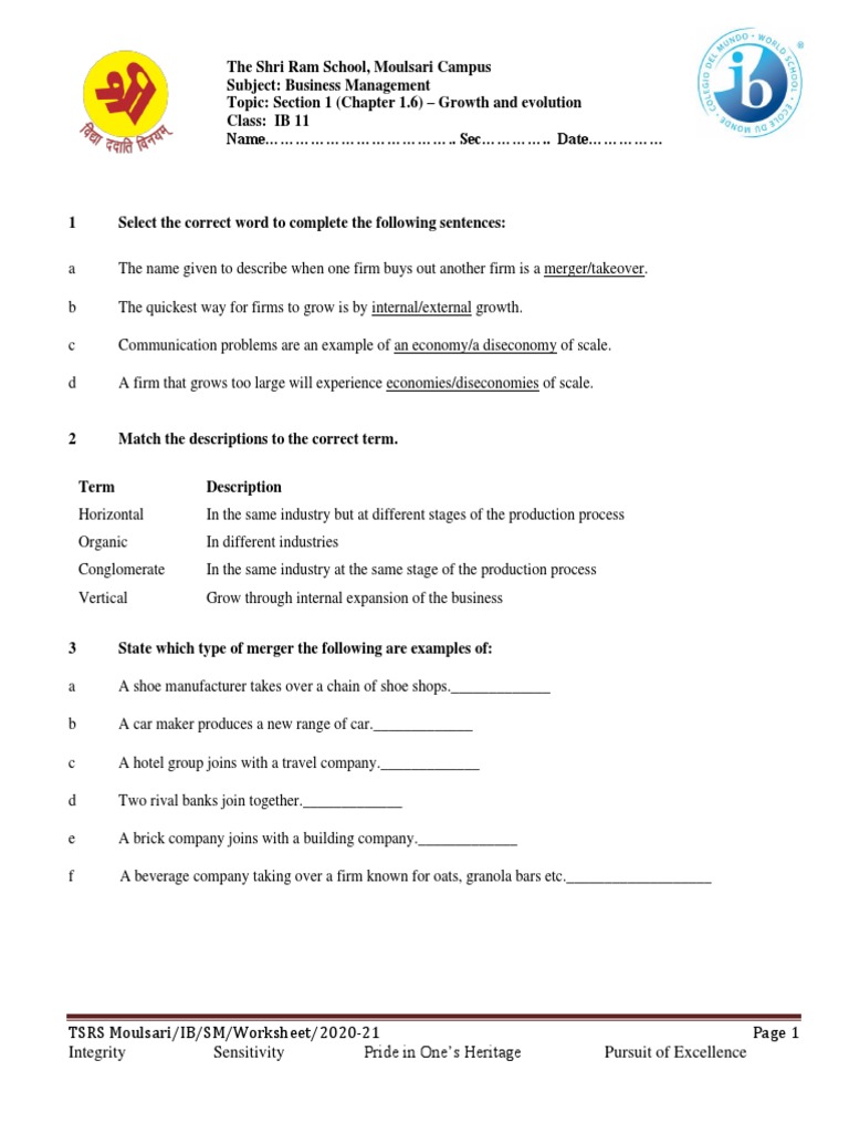 Worksheet - Chapter 1.6 - Growth and Evolution | PDF | Market ...