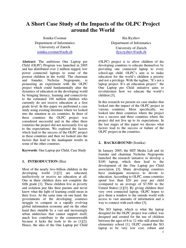 A Short Case Study of The Impacts of The OLPC Project Around The World ...