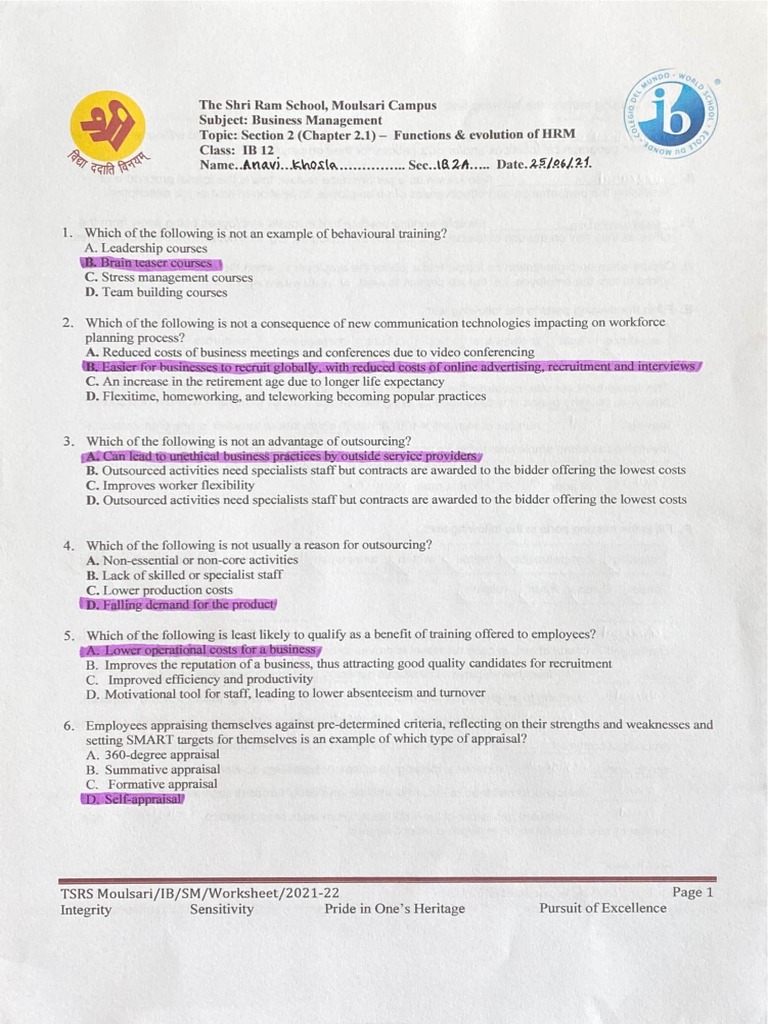 BM - Worksheet - 2.1 | PDF