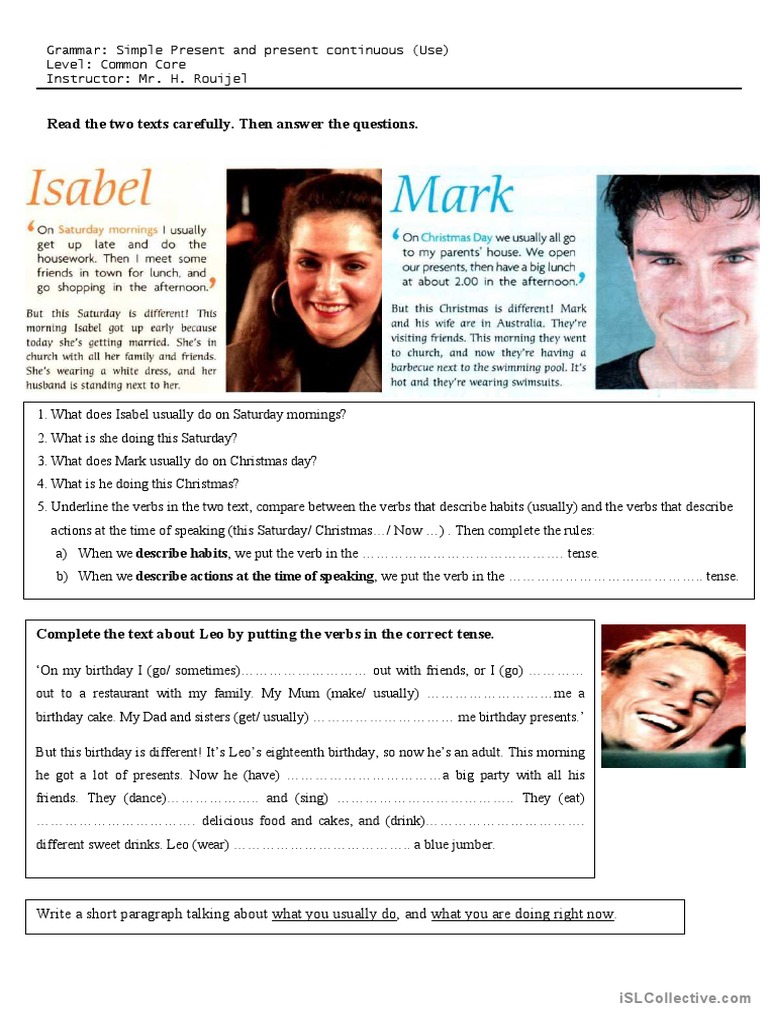 Reading Comprehension, Grammar, Simple Present Vs Present Continuous ...