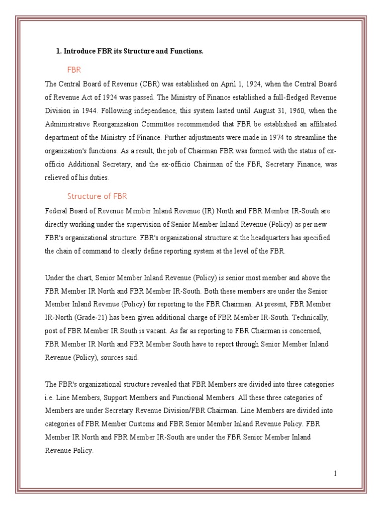 Introduce FBR Its Structure And Functions PDF Tribunal Appellate