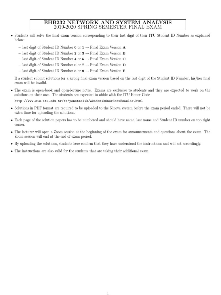 Final Exam E Dsa Itü Pdf Test Assessment Electricity 