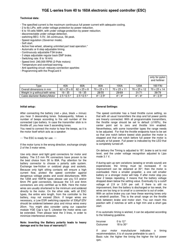 Esc YEP 150A | PDF | Electrical Connector | Throttle