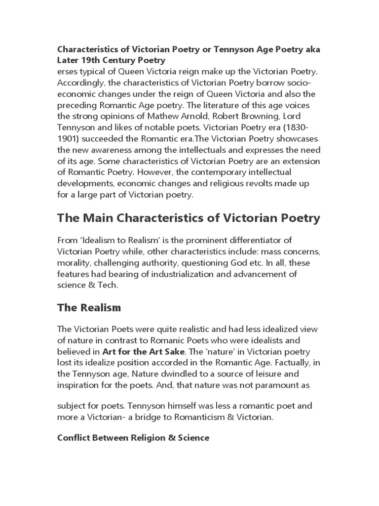 Characteristics of Victorian Poetry | PDF | Victorian Literature ...