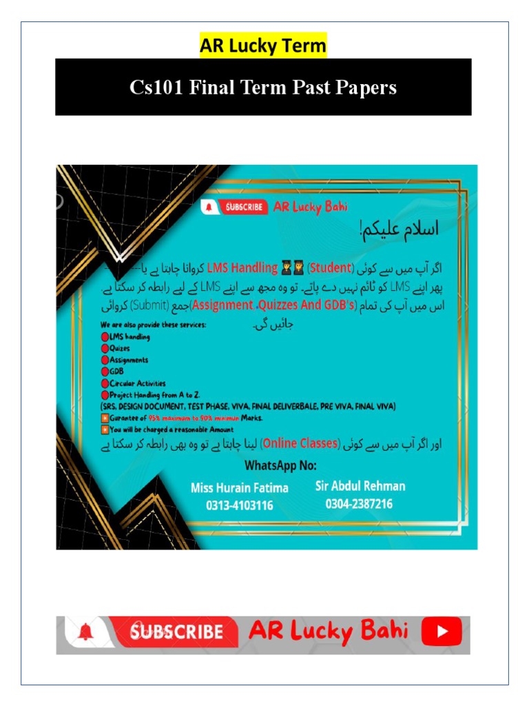 CS101 Final Term by AR Lucky Term | PDF | Computer Network | Databases CS101 Final Term by AR Lucky Term | PDF | Computer Network | Databases