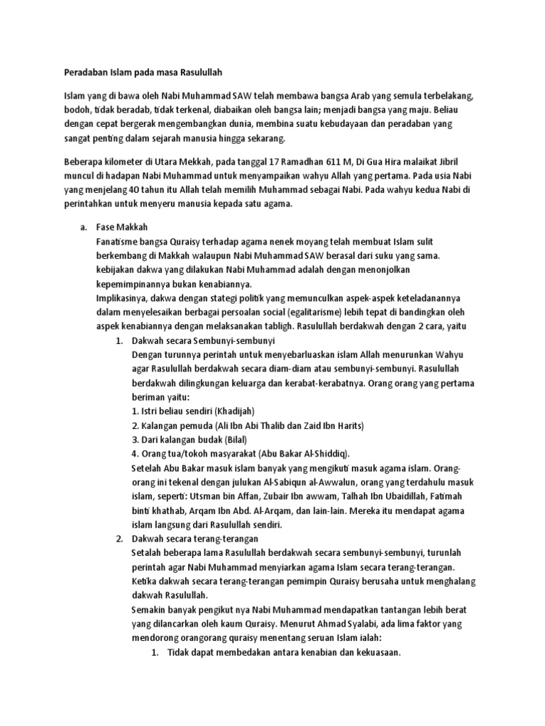 Peradaban Islam Pada Masa Rasulullah | PDF