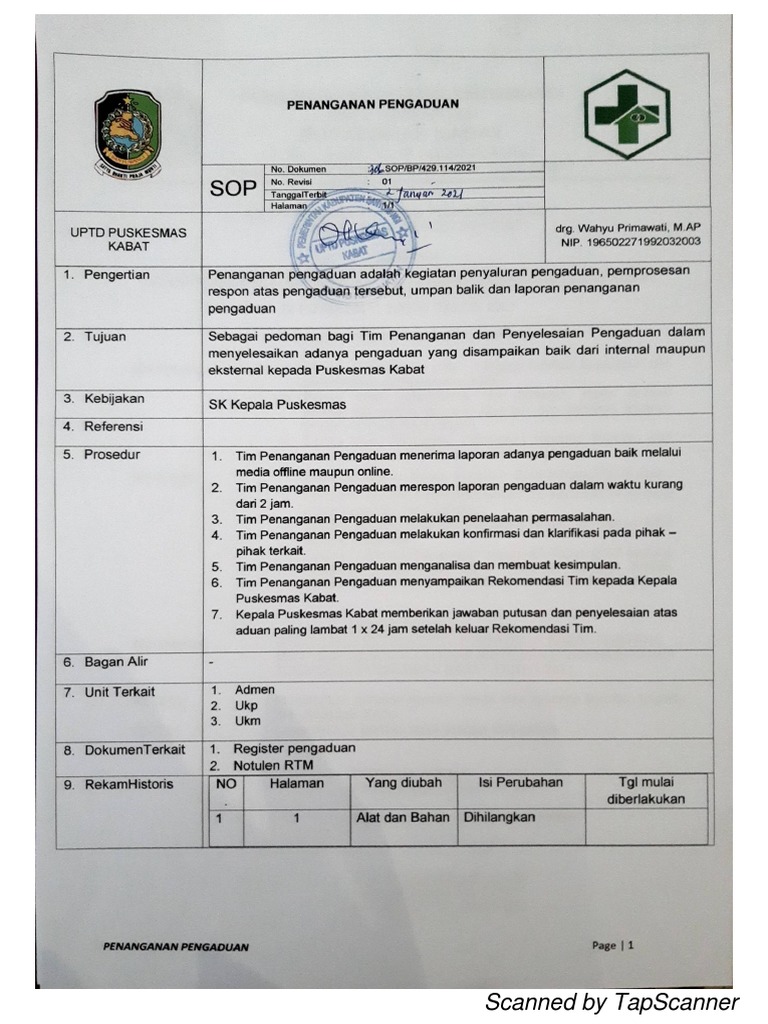 Sop Penanganan Pengaduan | PDF