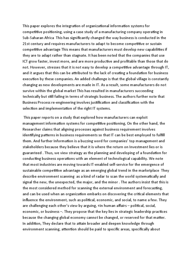 This Paper Explores The Integration of Organizational Information Systems For Competitive ...