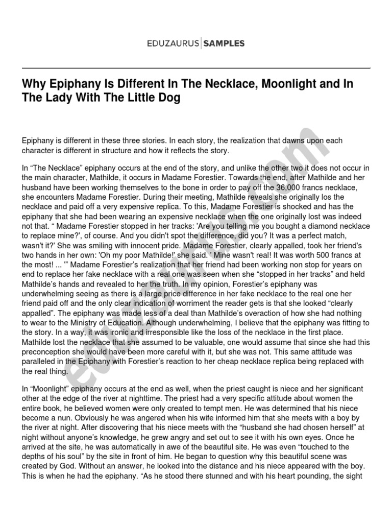 Why Epiphany Is Different in The Necklace, Moonlight and in The Lady With The Li | PDF