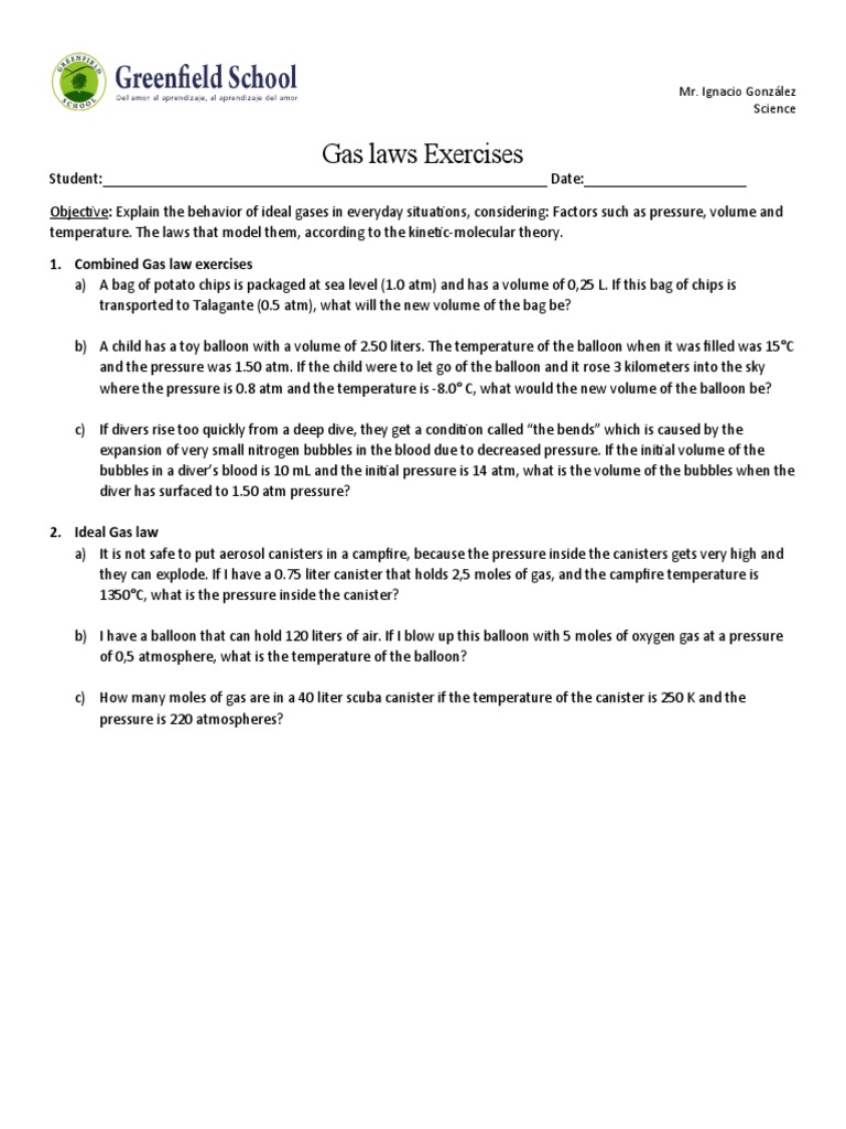 7th Gas Laws Exercises | PDF