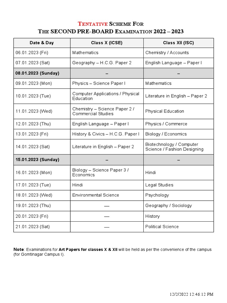 Second Pre-Board X & XII - 2022-23 6 Jan Se | PDF