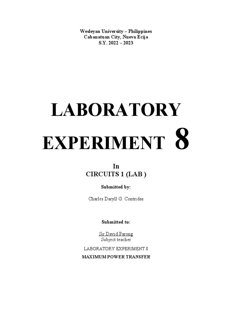 Circuits - 1 - Lab - 8 - Charles Daryll Contridas | PDF | Electrical Engineering | Quantity