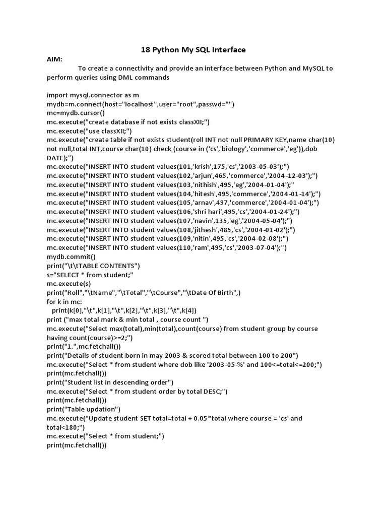18 Python My SQL Interface | PDF | Data Management | Information Science