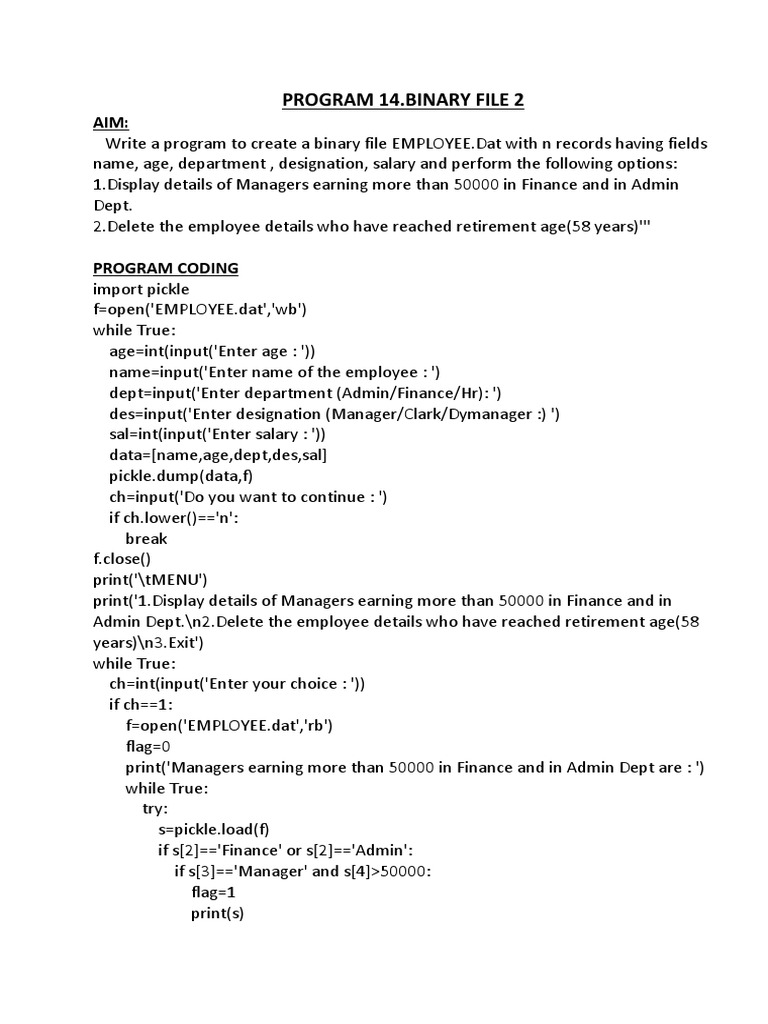 Program 14 Binary File 2 Pdf Computing Information Technology Management