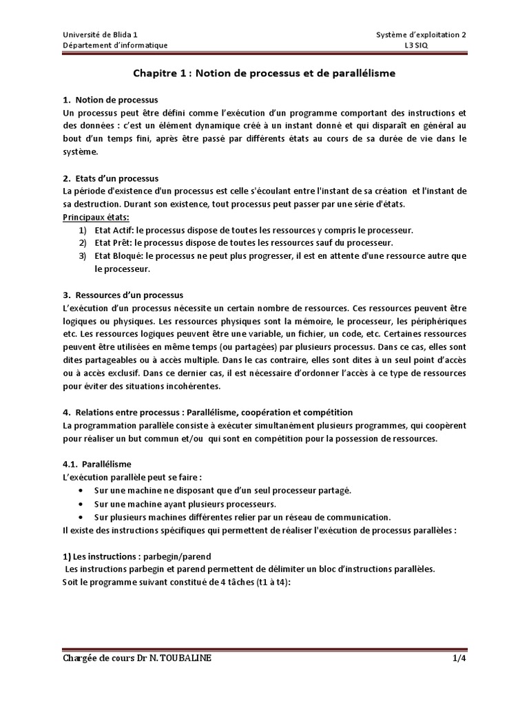 Chapitre 1 - Processus Et Threads | PDF | Parallélisme (informatique) | Thread (informatique)