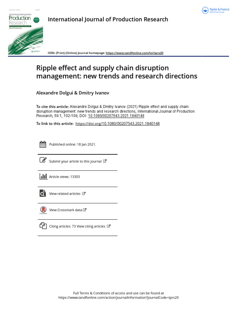 Ripple Effect and Supply Chain Disruption Management New Trends and ...