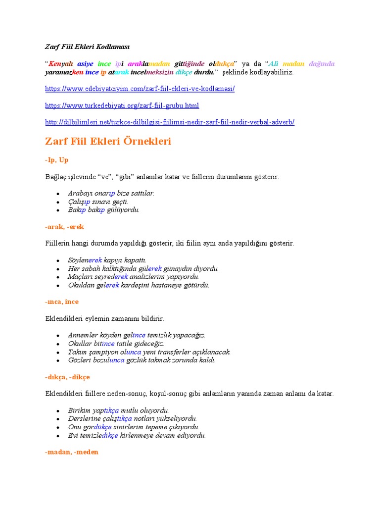 Zarf Fiil Ekleri Örnekleri | PDF