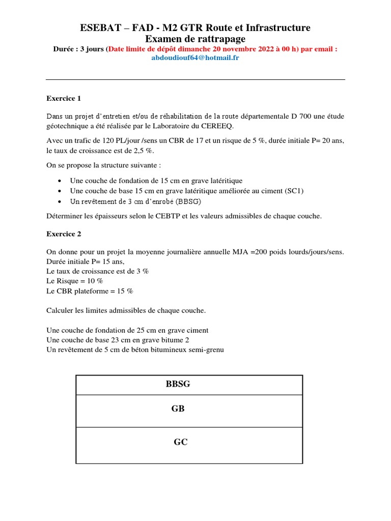 Examen de rattrapage M2 GTR Route | PDF | Sciences et mathématiques