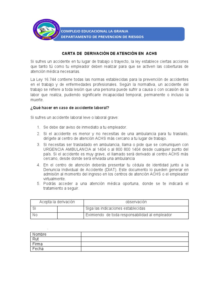 Carta de Derivación de Atención en Achs | PDF