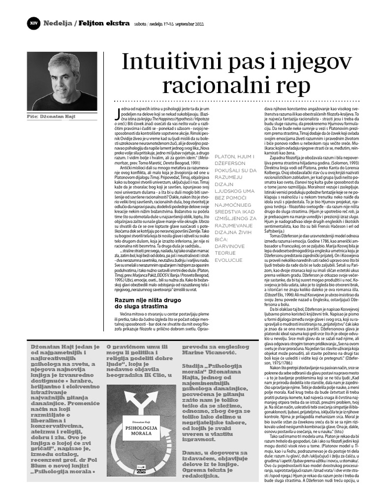 Intuitivni Pas I Njegov Racionalni Rep (Odlomak Iz "Psihologije Morala") | PDF