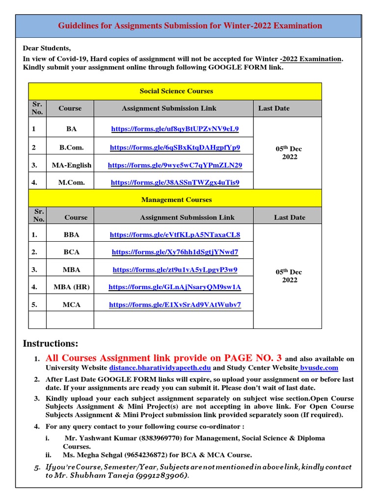 Guidelines For Assignments Submission For Winter-2022 Examination | PDF ...