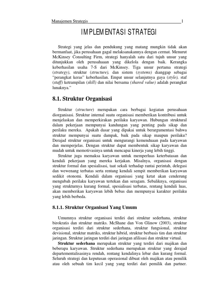 Implementasi Strategi: 8.1. Struktur Organisasi | PDF | Karier & Perkembangan | Bisnis