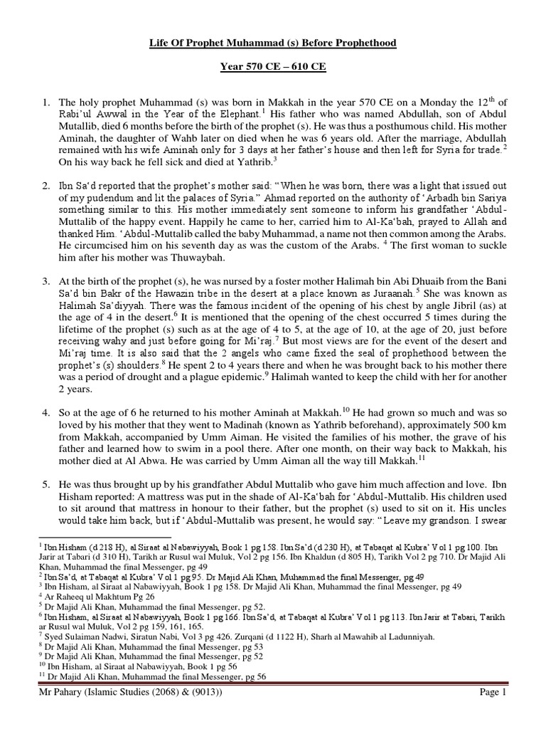 Life of Prophet Muhammad Before Prophethood | PDF | Muhammad | Prophets ...