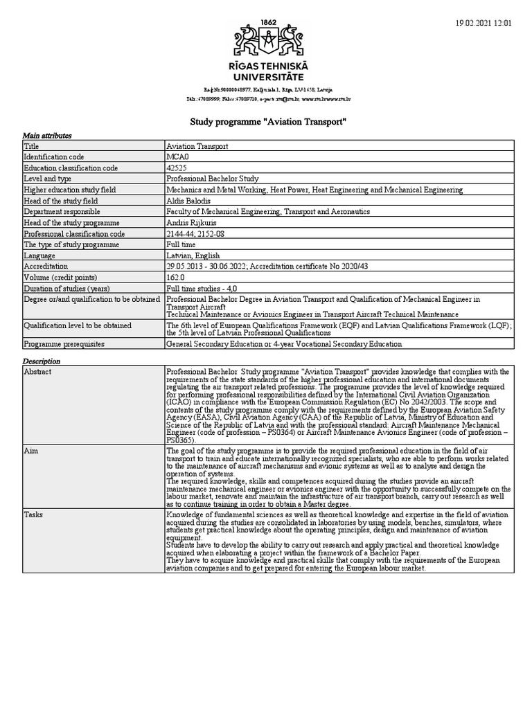 Programma MCA0 | PDF | Engineer | Aircraft