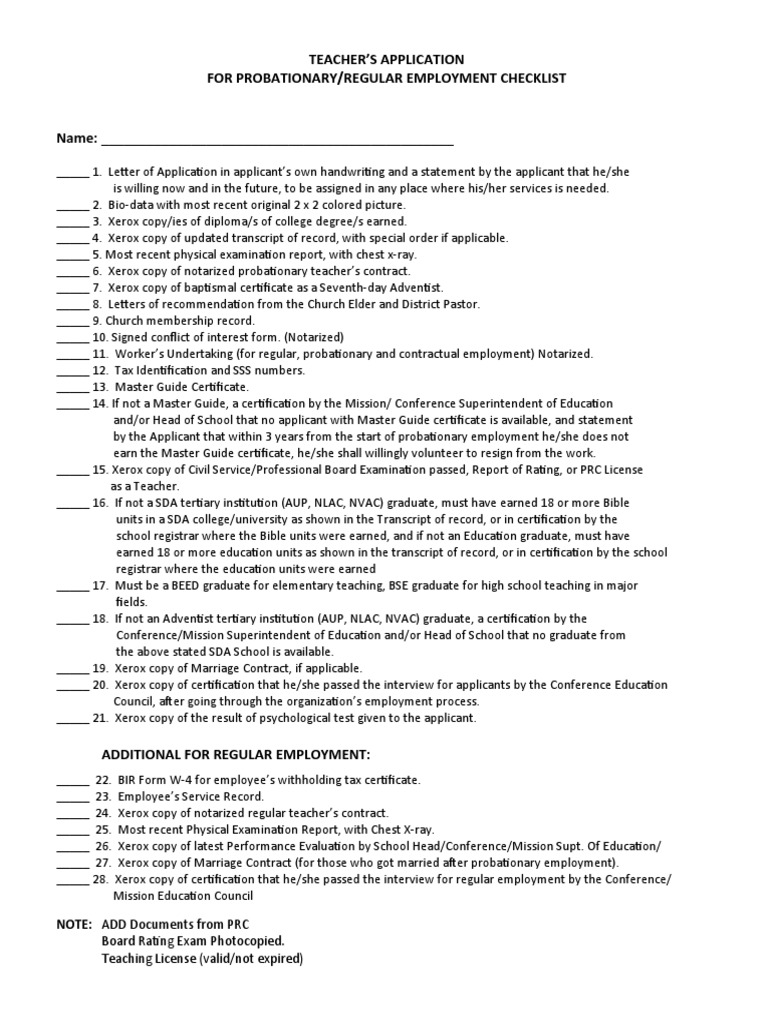 Probationary Employment Checklist 07 | PDF