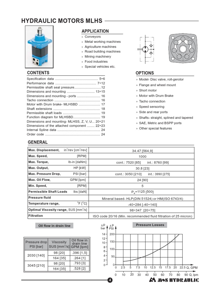 Hydraulic Motor Spec Sheet | PDF | Horsepower | Mechanical Engineering