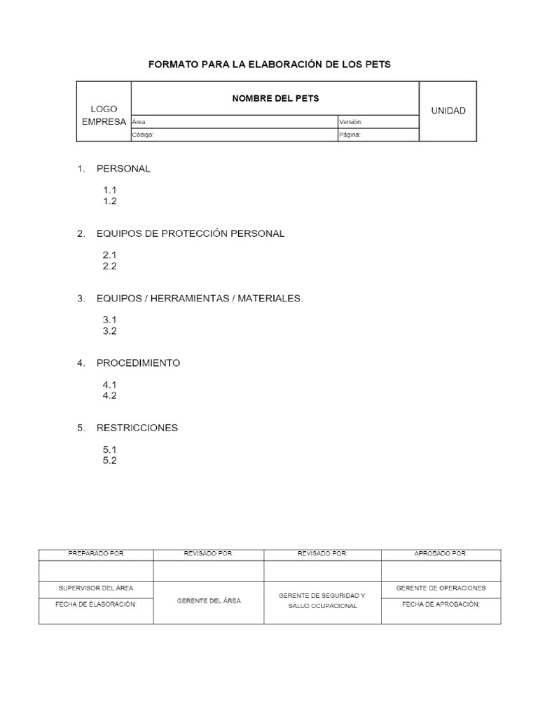 Formato para La Elaboración de Los PETS | PDF