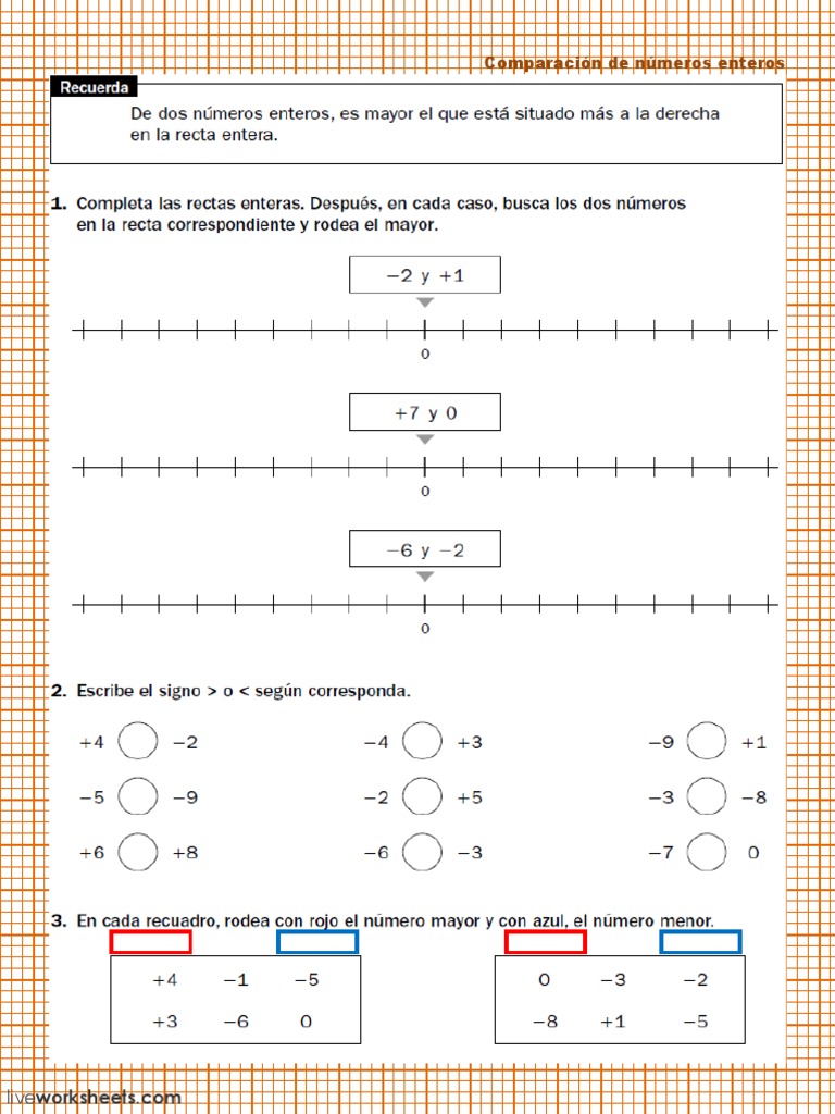 Comparación de Números Enteros | PDF