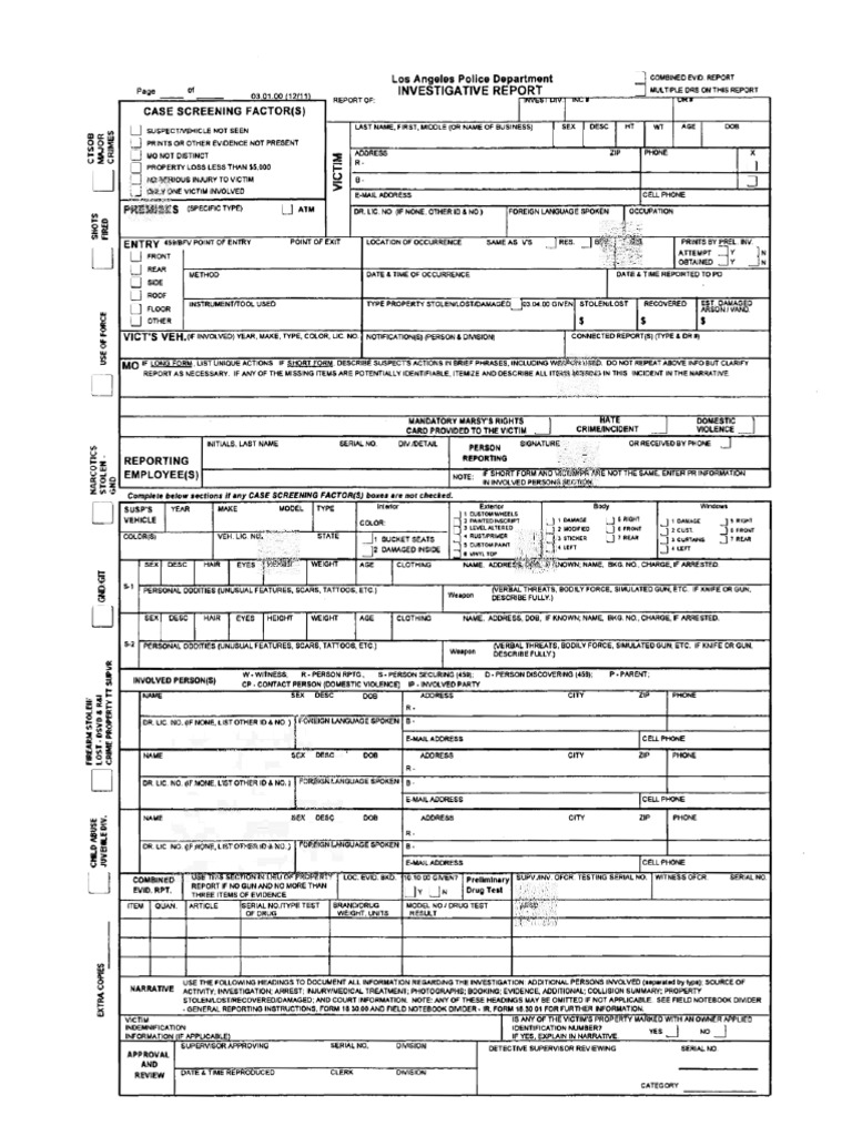 Investigative Report (IR), Form 03.01.00 | PDF
