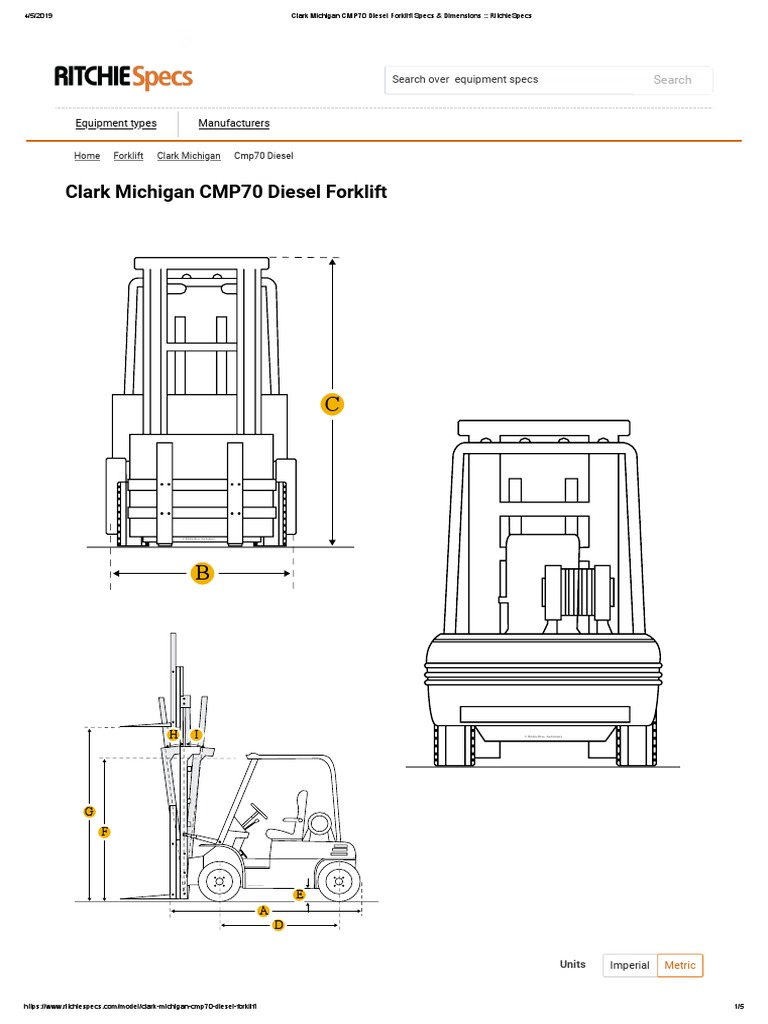Clark Michigan CMP70 Diesel Forklift Specs & Dimensions - RitchieSpecs ...