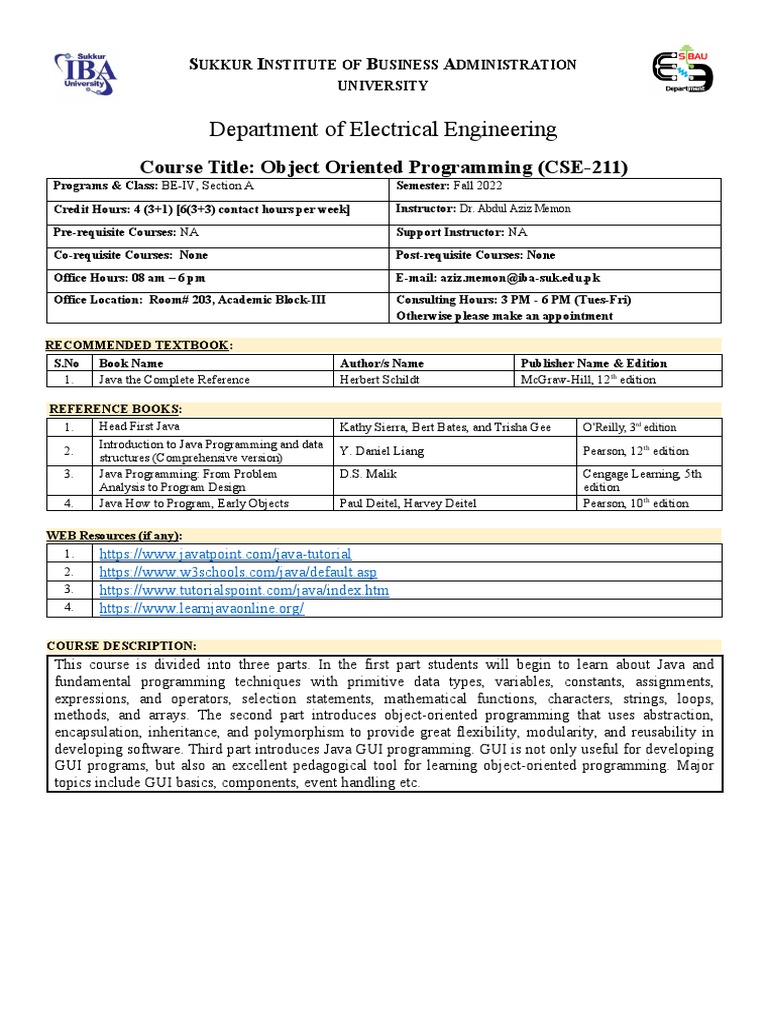 Course Outline | PDF | Method (Computer Programming) | Class (Computer Programming)