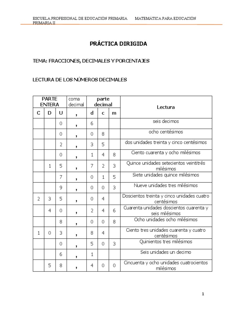 Fracciones, Decimales y Porcentajes | PDF